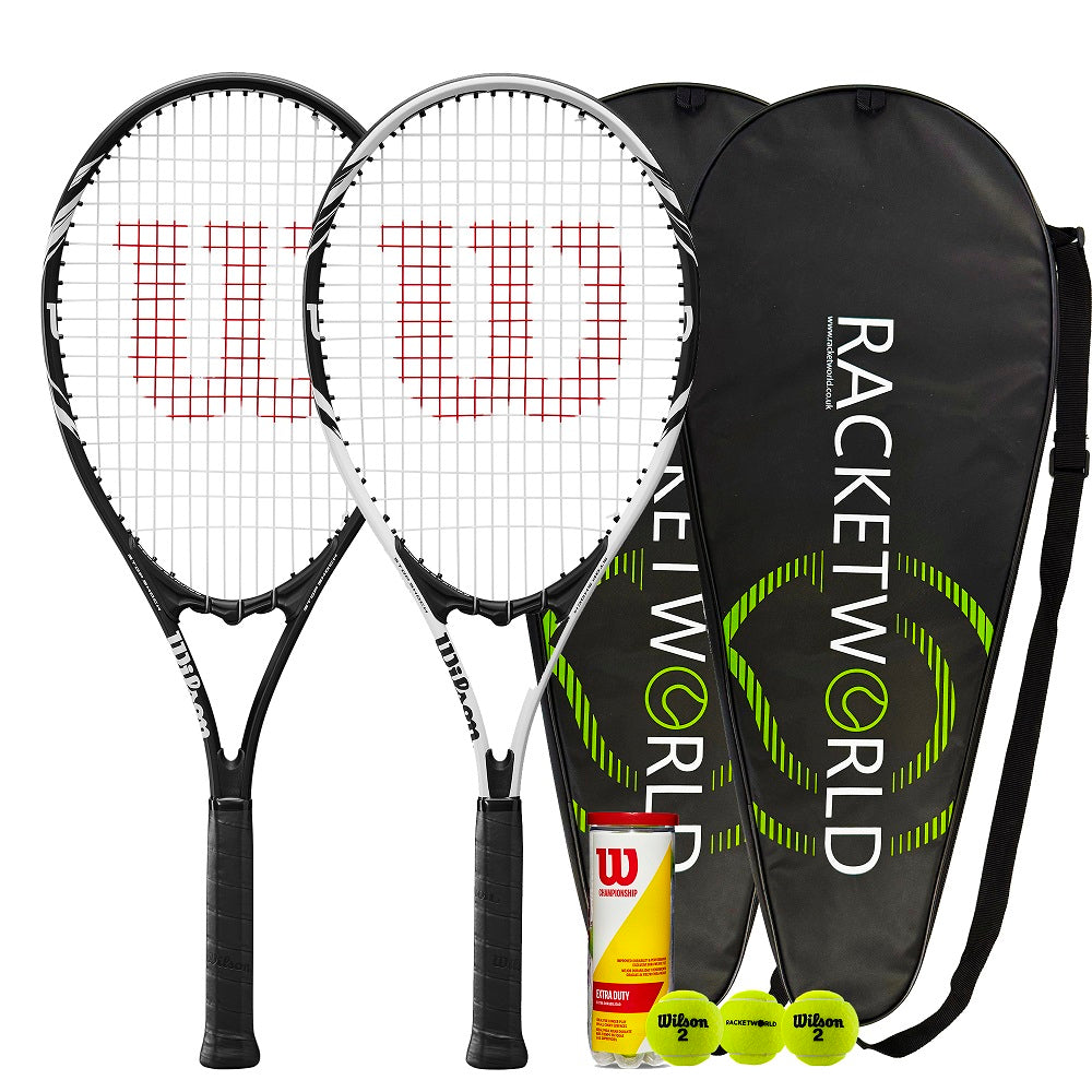 2 x Wilson Federer Tennis Racket Set with 3 Tennis Balls & Covers - Bl ...